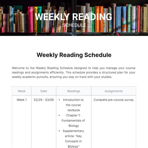 Free Weekly Reading Schedule Template To Edit Online