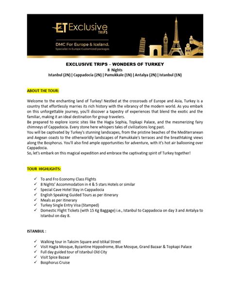 Wonders Of Turkey Itinerary 2024 Pdf Travel Visa Istanbul