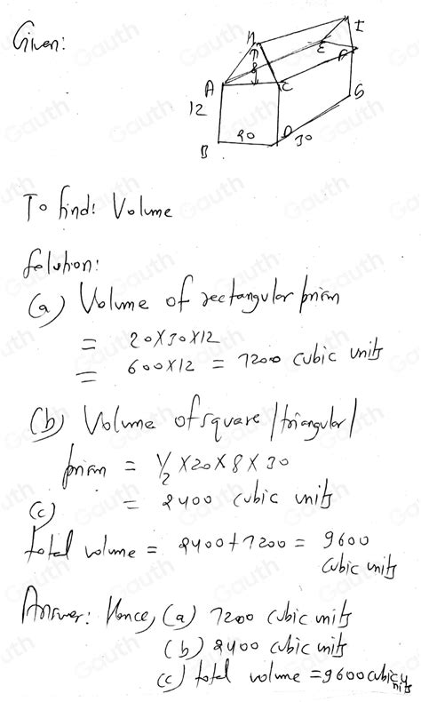 Solved Volume Possible Po Find The Total Volume Of The Following Figure Volume Of Rectangular