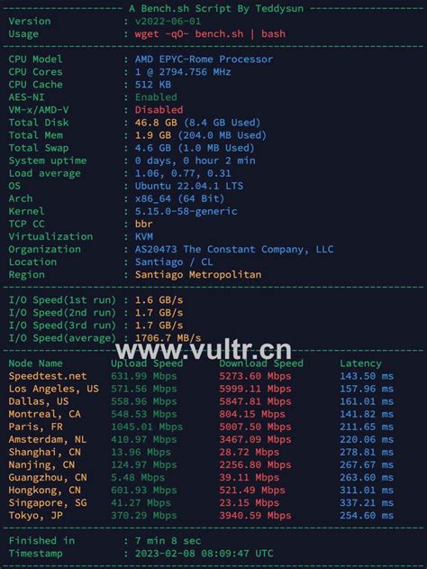 2023 年 Vultr 智利圣地亚哥机房测评速度 延迟 丢包率 路由跟踪 Vultr
