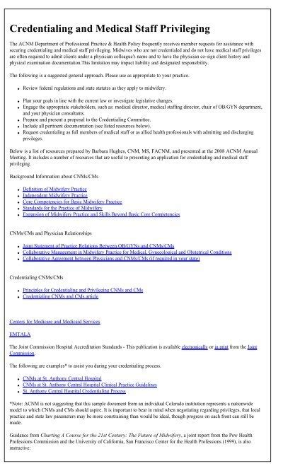 Credentialing And Medical Staff Privileging Midwifery Education