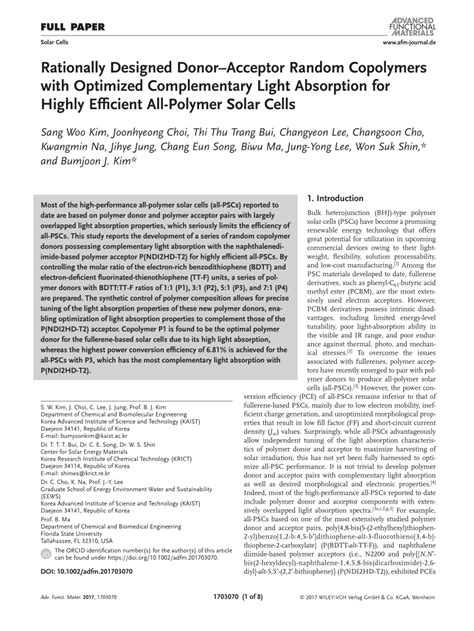 Pdf Solar Cells Rationally Designed Donoracceptor Random Copolymers
