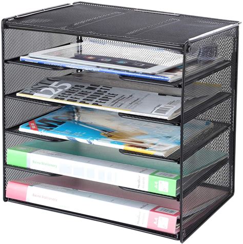 Hgmart Mesh Desktop File Organizer 5 Tier Letter Tray In Black For