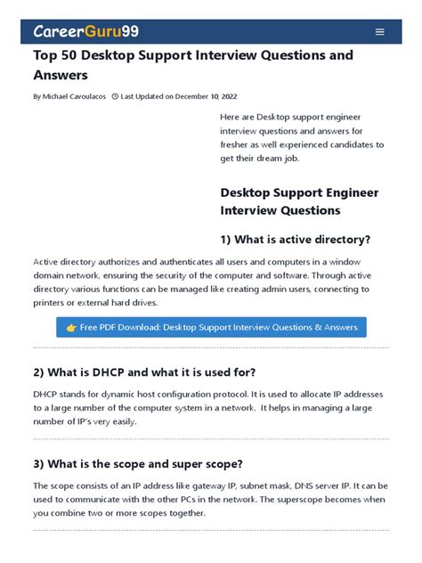 Top 50 Desktop Support Interview Questions And Answers Pdf Computer