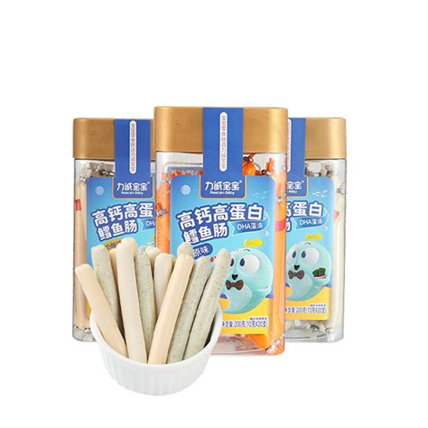 力诚宝宝高钙高蛋白鳕鱼肠深海鱼肉肠孕妇儿童海味休闲零食200g罐 虎窝淘