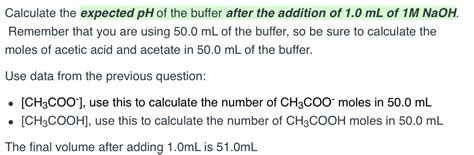 solved calculate the expected ph of the buffer after the