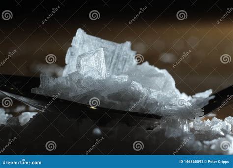 Crystals Of Sodium Borate Under The Microscope Stock Image