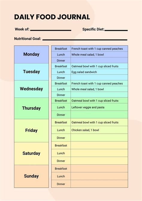 Daily Food Journal And Nutrition Chart In Illustrator Pdf Download