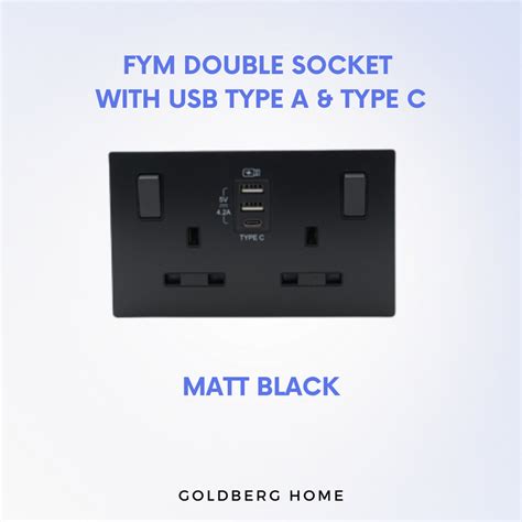 Fym Jovia Double Socket With Usb Type A And Type C White Matt Black Spac Goldberg Home