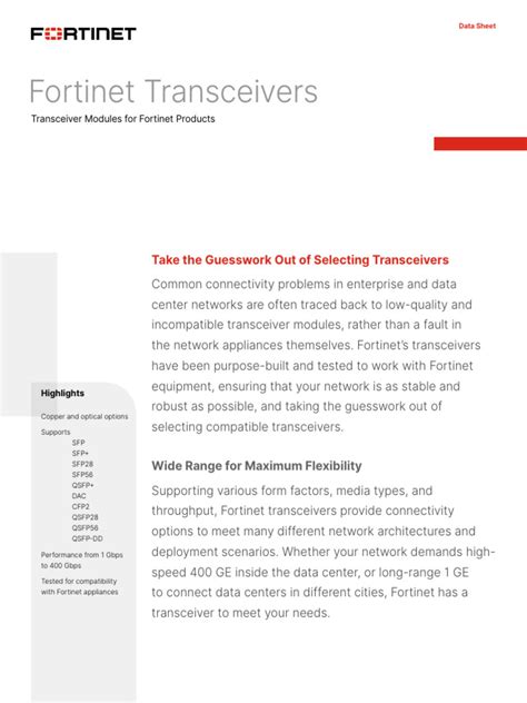 Ethernet Switch Sfp Fortinet Transceivers Fn Tran Sfp2 Lx Pdf Telecommunications Standards