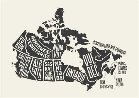 Map Canada Poster Map Provinces Territories Canada Black White Print