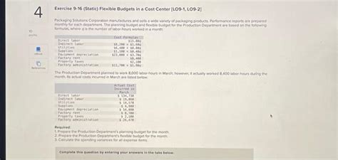 Solved Exercise 9 16 Static Flexible Budgets In A Cost Chegg Com