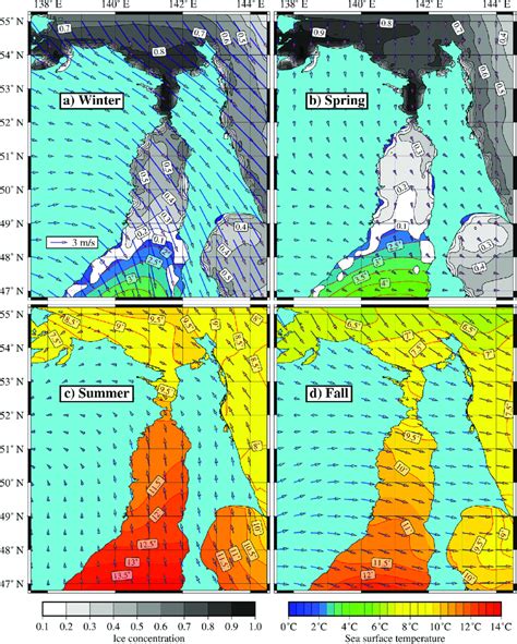 The Surface Wind Velocity Vectors Ice Concentration Black And