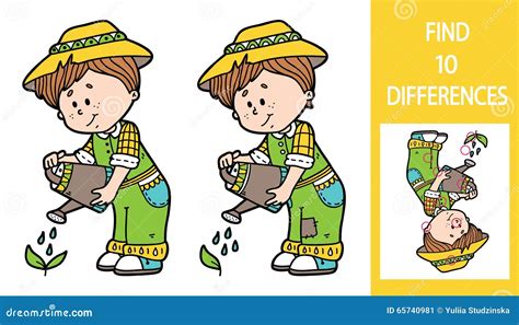 Find Differences Gardener Game Stock Vector Illustration Of