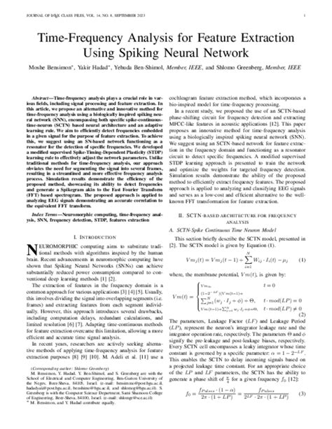 Pdf Time Frequency Analysis For Feature Extraction Using Spiking Neural Network