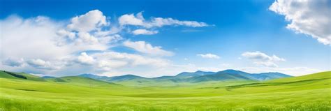 Premium Ai Image Panoramic Natural Landscape With Green Grass Field