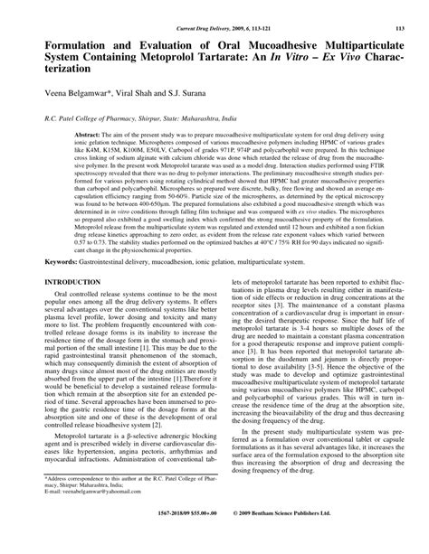 pdf formulation and evaluation of oral mucoadhesive multiparticulate