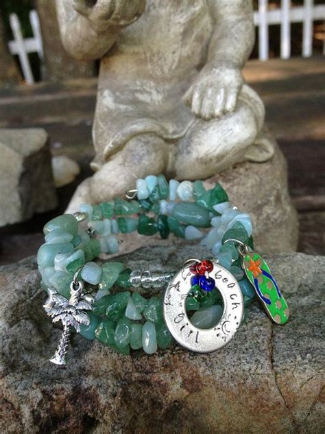 Beach Girl Three Wrap Memory Wire Beaded Bracelet