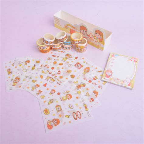 قیمت و خرید چسب نواری مدل واشی طرح دخترانه فانتزی به همراه استیکر و