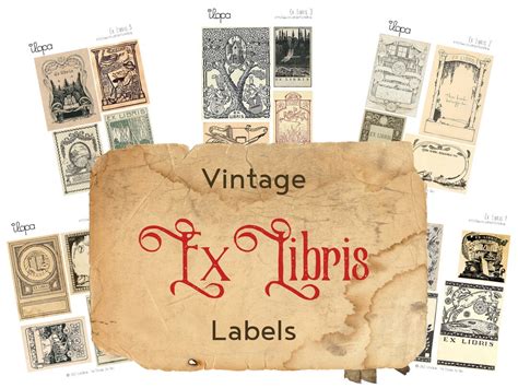 Digital Vintage Ex Libris Label Bookplate Cards Ephemera Etsy