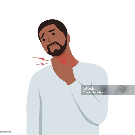 목이 아파서 목을 만지는 청년 목구멍 목에 대한 스톡 벡터 아트 및 기타 이미지 목구멍 목 벡터 목앓이 Istock