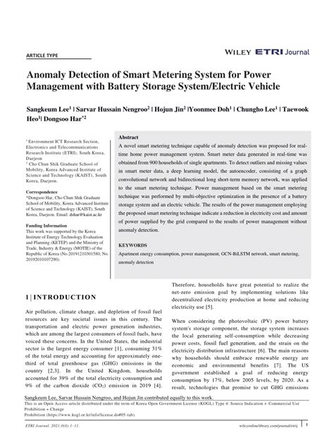Pdf Anomaly Detection Of Smart Metering System For Power Management With Battery Storage