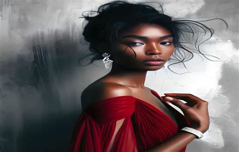 Download Wallpaper Model Girls Red Artificial Intelligence Brunette Section Girls In