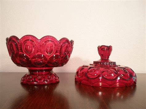 Vintage Red Candy Dish Pressed Glass Ruby Red Le Smith