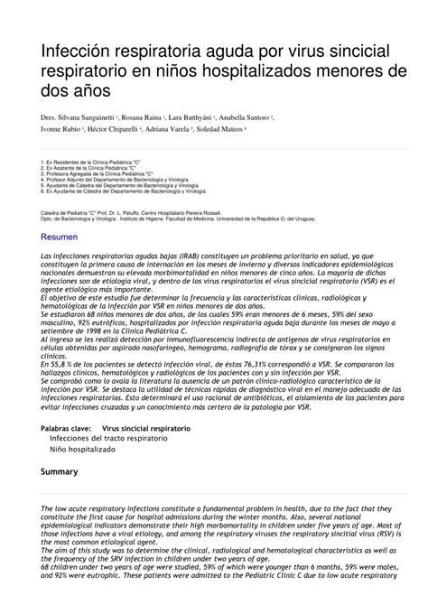 Pdf Infección Respiratoria Aguda Por Virus Sincicial Respiratorio En