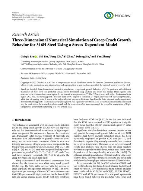 Pdf Three Dimensional Numerical Simulation Of Creep Crack Growth Behavior For 316h Steel Using