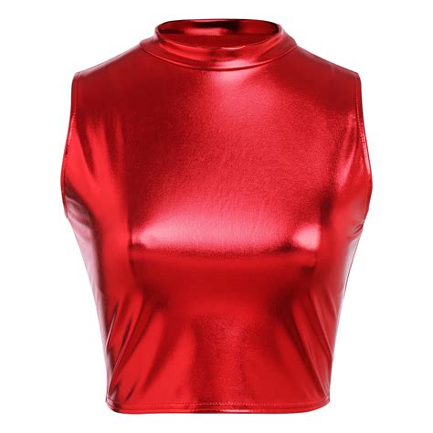 Fymnsi Womens Sexy Shiny Metallic Strapless Crop Tube Top Strapless