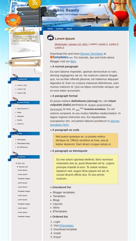 Bikini Beauty Blogger Template BTemplates