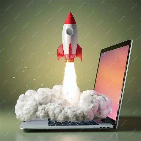Premium Photo Sleek Rocket Blasting Off From An Open Laptop Screen