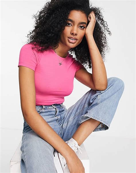 Asos Design T Shirt Crop Top Ajusté Rose Asos
