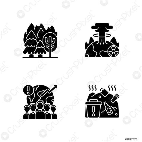 Aardopwarming Zwarte Glyph Pictogrammen Ingesteld Op Witte Ruimte