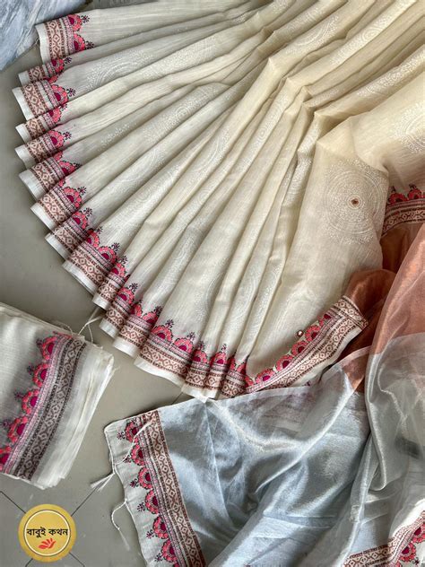 বাবুই কথন Babui Kathon কোড মধুমন্জুরী মেটেরিয়াল অফ হোয়াইট খাদি সিল্ক শাড়ি।জরি আচল । সফট