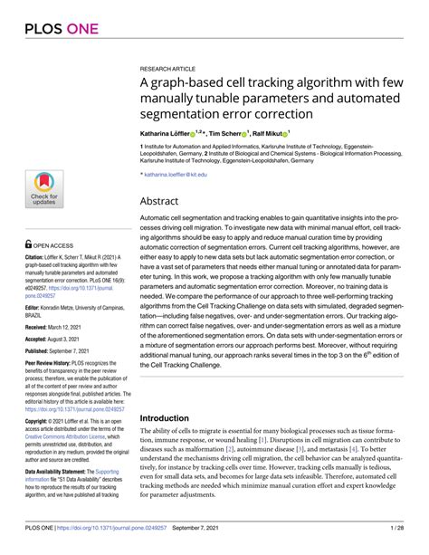 Pdf A Graph Based Cell Tracking Algorithm With Few Manually Tunable