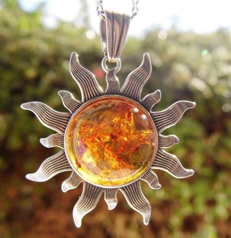 Large Baltic Amber Sun Pendant Certified Sterling Silver Hand