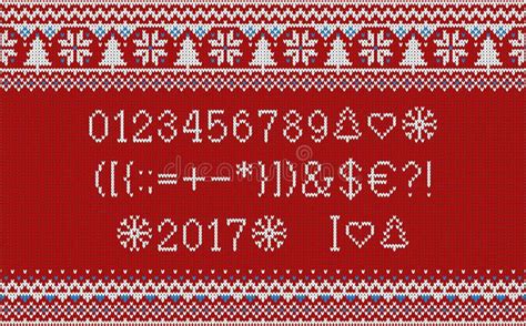 Christmas Font Knitted Latin Alphabet On Seamless Knitted Pattern With