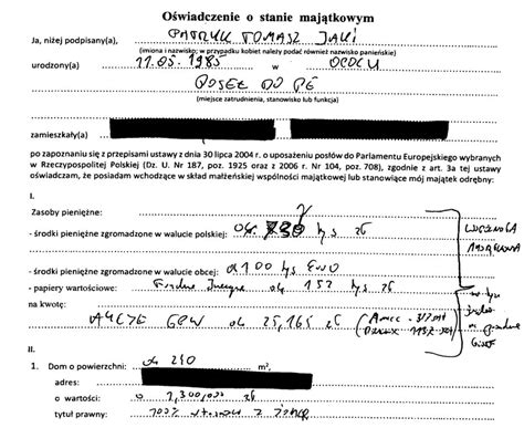 Zagadkowe oświadczenie majątkowe Patryka Jakiego Tajemnicze nawiasy