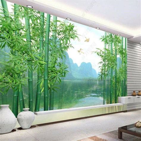 Custom Bamboo Forest Natural Landscape Painting Wallpaper Living Room