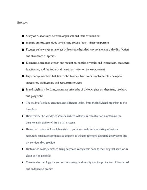 Ecology Notes Ecology Study Of Relationships Between Organisms And