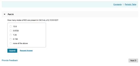 Solved Constants Periodic Table Part A How Many Moles Of KCl Chegg Com