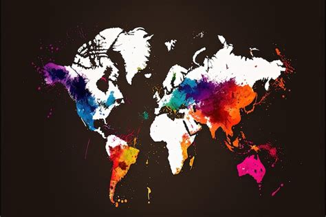Mapa Del Mundo Abstracto En Pintura Colorida Con Gotas De Pintura Y