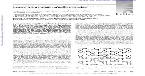 A Novel Layered And Pillared Topology In A 3d Open Framework Synthesis Crystal Structure And