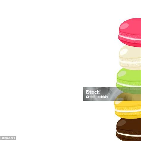 다양 한 만화 프랑스어 쿠키를 배경으로 마카롱 또는 마카롱의 스택 요리와 레스토랑 메뉴에 대 한 달 콤 하 고 맛 있는 벡터 템플릿 0명에 대한 스톡 벡터 아트 및 기타