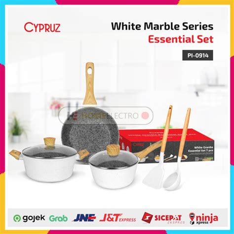 Promo Panci Set Marble Cypruz PI 0914 White Marble Series Essential Set