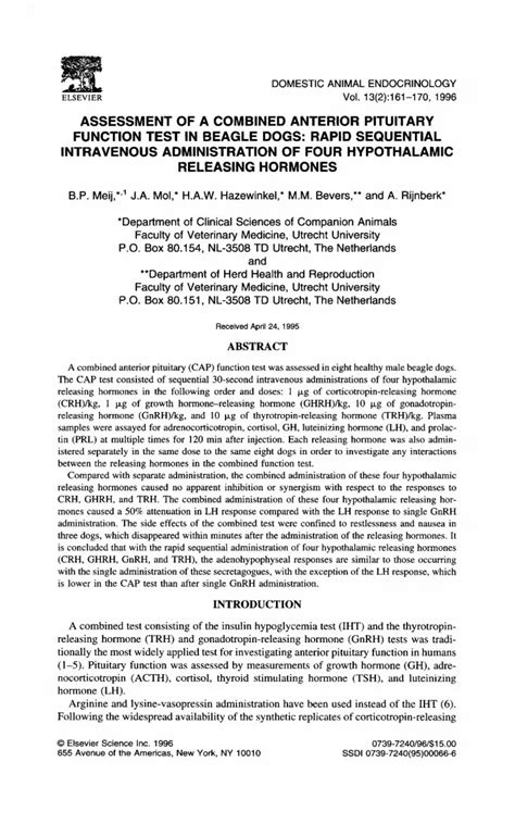 Pdf Assessment Of A Combined Anterior Pituitary Function Test In