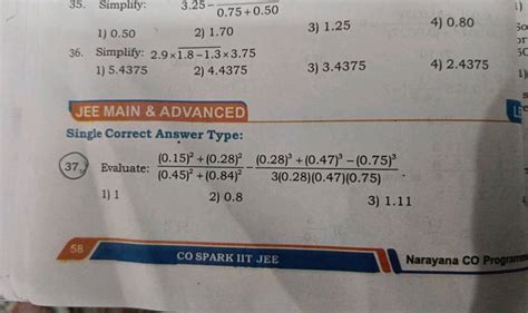 Jee Main And Advanced Single Correct Answer Type 37 Evaluate 04520