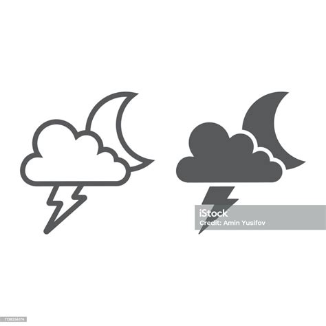 雲和閃電線和字形圖示 預測和氣候 雷電標誌 向量圖形 在白色背景的線性圖案向量圖形及更多式樣圖片 式樣 螺栓 10號 Istock